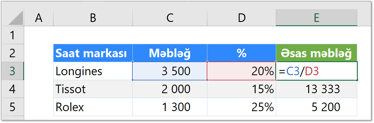 Müxtəlif nisbət (faiz) hesablamaları necə aparılmalıdır? - Excel.Az